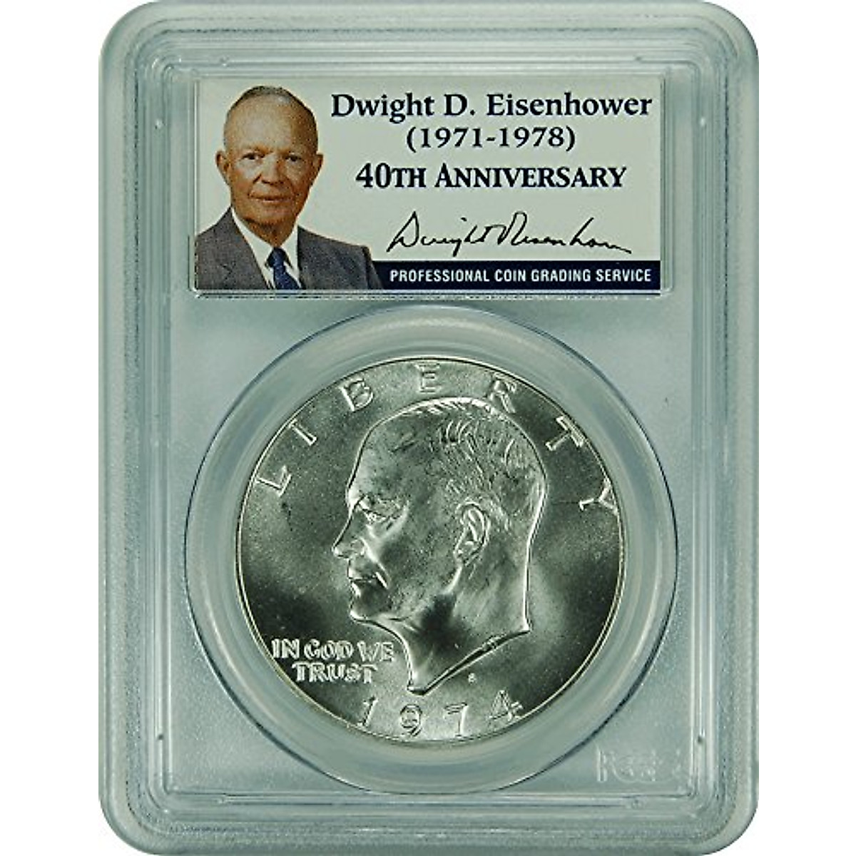 1974 Eisenhower IKE SILVER Presidential Label Dollar MS-68 PCGS