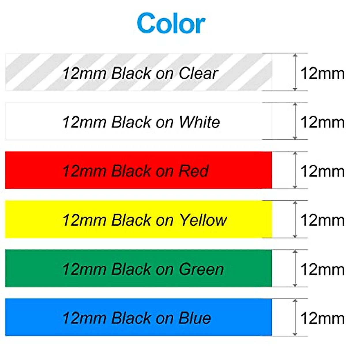 Hehua 6 Pack Compatible M Series Label Tape Replacement for Brother 12mm 0.47" M Tape Color MK231 MK131 MK431 MK531 MK631 MK731 for P-Touch PT-65 PT-M95 PT-45M PT-80 PT-90 PT-70 Label Maker Refills