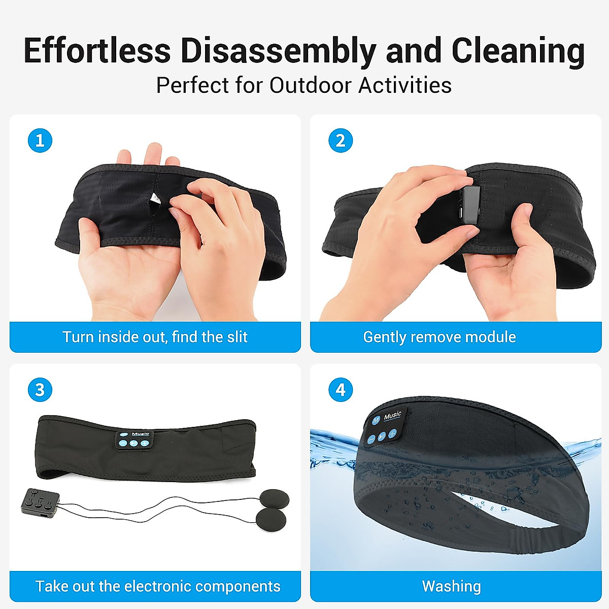 Yontune Sleep Headphones Wireless Bluetooth - Sleep Headphones with White Noise and Ultra-Thin HD Speakers Bluetooth Headband for Sleeping Workout Insomnia Meditation Great Tech Gifts (Black)