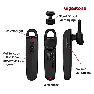 Gigastone D1 Bluetooth Earpiece, Wireless Handsfree Headset with Microphone, 6-8 Hrs Driving Single Ear Bluetooth Headset, Noise Canceling Mic, Compatible with iPhone Android