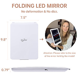 LED Foldable Tabletop Makeup Mirror for Travel, Cosmetic, Office - 7x9 inches,Portable, 3 Colors Light Modes USB Rechargeable Touch Screen, (White)