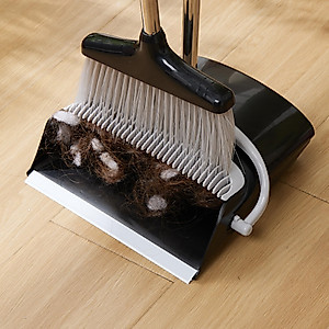 Broom and Dustpan Set Lightweight Upright Lobby Broom and Dust Pan Combo with Long Handle Outdoor Indoor for Home Kitchen Room Office (Gray and Black)