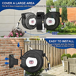 5/8" 66ft Retractable Garden Hose Reel by BSTOKCAM, Hybrid Rubber Hose, Water Hose Reels Automatic Rewind Storage, 10 Patterns Nozzle Included