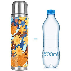 Stainless Steel Leather Vacuum Insulated Mug Flower Thermos Water Bottle for Hot and Cold Drinks Kids Adults 16 Oz
