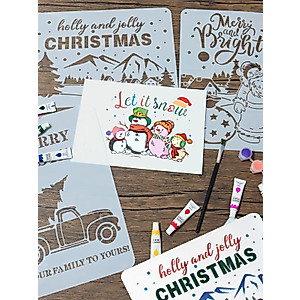 Christmas Stencils Reusable, 9Pcs Farmhouse Large Merry Christmas Stencils for Painting on Wood Winter Decor,8 X 11 Inch,Snowflake Chirstmas Tree Craft Stencils