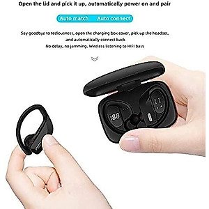 MUVLUX Conduction Headphone Wireless Earbuds Bluetooth Headphones Sport Earphones with LED Display Ear Buds with Earhooks Built-in Mic Headset for Workout Black