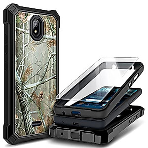 WDHD Case for Nokia C100 with Tempered Glass Screen Protector, Full-Body Protective Shockproof Rugged Bumper Cover, Impact Resist Durable Phone Case (Camo)