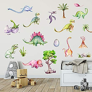 Kiddale Watercolour Dinosaur Wall Decals, Peel and Stick Colorful Wall Art Mural for Kids Bedroom,Nursery, Classroom & More