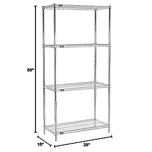 Nexel 5 Tier Chrome Wire Shelving Starter Unit, 36" W x 18" D x 86" H