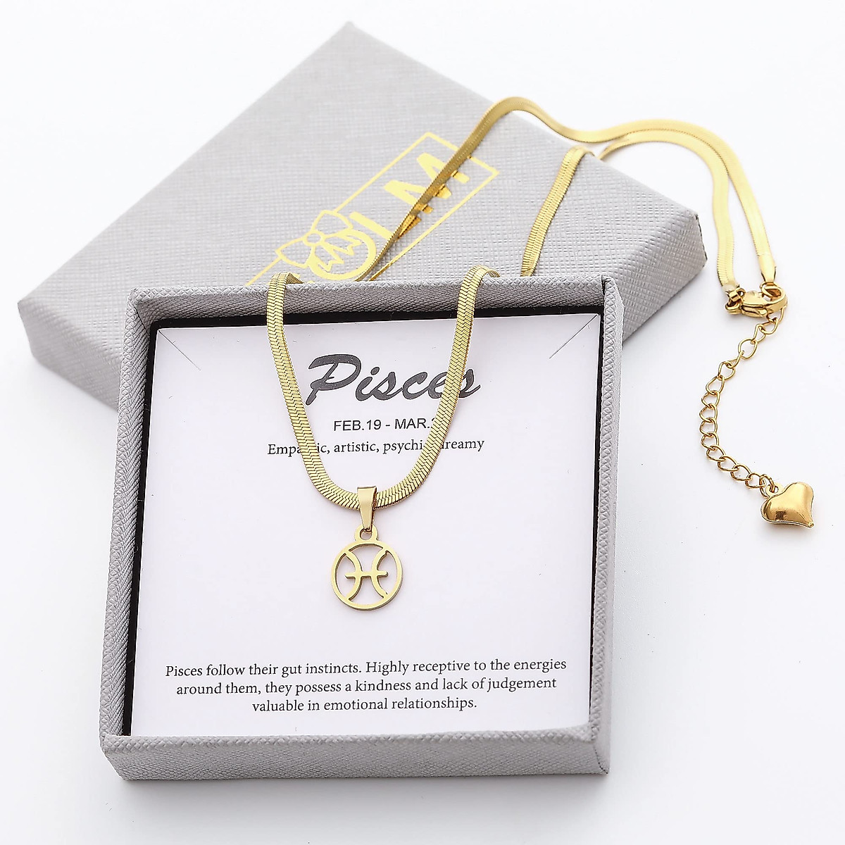 TGOLM Pisces Sign Choker Necklace Spiritual Horoscope Jewelry Birthday Gift Gold Plated Stainless Steel Snake Chain