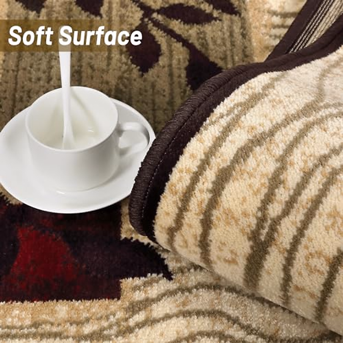 NANAN Anti-Slip Area Rug 5x8 Decorative Throw Rug Roll Wrapped Area Rug Woven Area Rug Non-Shedding Carpet for Laundry Living Room Nursery Bedroom,Brown/Red 5'x8'