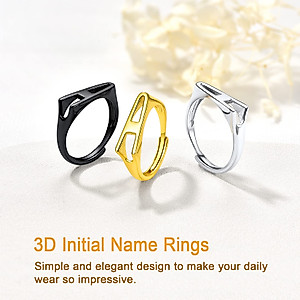 SILVERCUTE J Initial Ring Womens Cocktail Letter Ring S925 Stamped Adjustable Band Sterling Silver Sideways Initial Rings Stackable