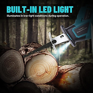 LAKIX Cordless Reciprocating Saw, 21V 2- Speed Mode Cordless(Brushless Motor) with 2Ah Battery & Charger and 4 Saw for Wood/Metal/PVC Cuting