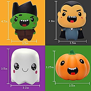 Halloween Toys, Halloween Squishy Toys for Kids, 4 Pack Squishies Toys Halloween Party Favors Set Pumpkin, Vampire, Ghost, Zombie Slow Rising Stress Relief Soft Squeeze Toys