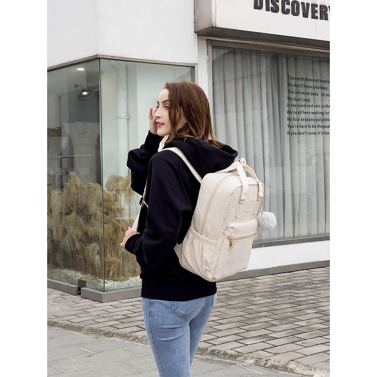 Makukke Laptop Backpack for Women - Corduroy Water Resistant School Bookbag with 15-Inch Laptop Sleeve Daypack for Travel School Work