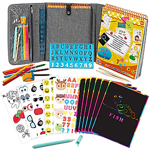 Activity Book for Girls and Boys - Premium Case Includes Large 60-page - 420 Stickers, Rainbow Scratch Papers, Reusable Stickers, Coloring Pencils, Numbers and Letters Stencil - Educational Toys Gift