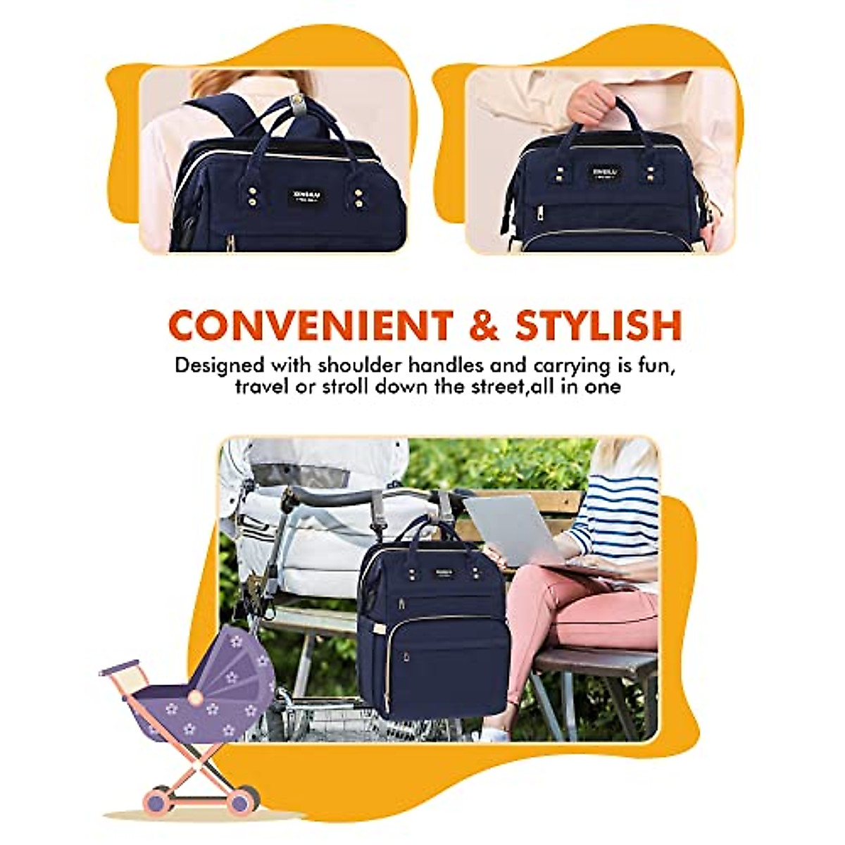 Xinsilu Diaper Bag Backpack for Boys & Girls Diaper Backpack Registry Search Newborn Blue