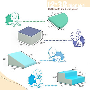 DUSACOM Foam Climbing Blocks for Toddlers, 4 Pieces Climbing Blocks for Toddlers 1-3, Soft Play Climbing for Toddlers, Baby Climbing Blocks Indoor(Blue/Green-4)