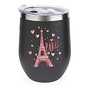Paris France Eiffel Tower Souvenir Insulated Wine Tumbler with Lid Stainless Steel Travel Mug Coffee Cup for Cold & Hot Drinks
