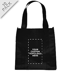 DISCOUNT PROMOS Custom Reusable Grocery Tote Bag for Shopping - 10 Pack - Personalized Logo, Text -Small Foldable Bags – Black
