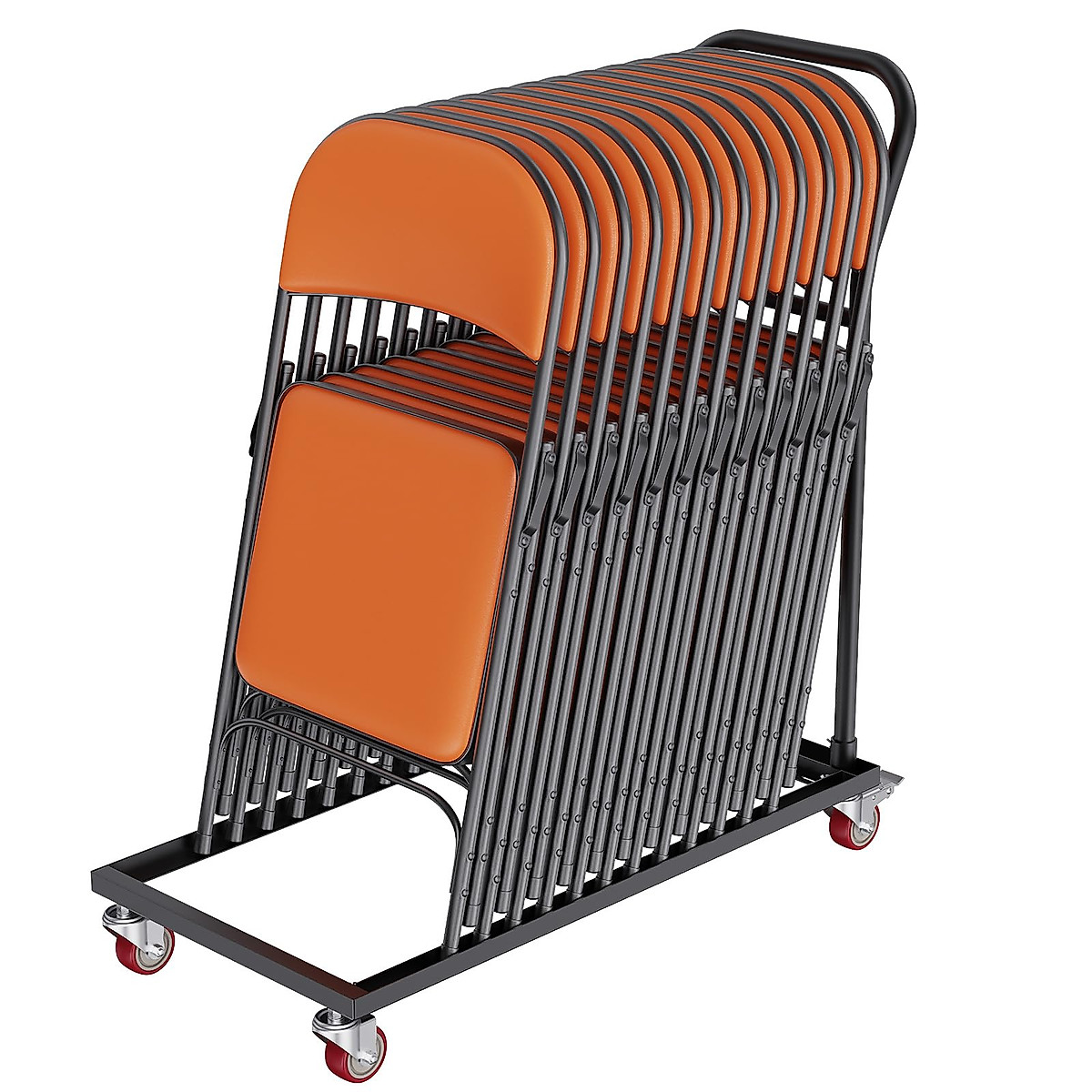 VEVOR Folding Chair Dolly, 39"L x 21"W x 42.9"H L-Shaped Steel Vertical Storage Cart, Multi-Function Chair Cart with 4 Casters 12 Chairs Capacity for Flat Stacking Plastic Resin & Wood Chairs, Black
