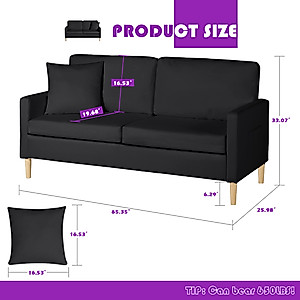 TYBOATLE Modern PU Leather Living Room Furniture 2 Pieces Sectional Sofa Couches Sets, Loveseat w/ 2 USB Charging Ports and Comfy Accent Arm Chairs for Small Space, Apartment, Office, Studio (Black)