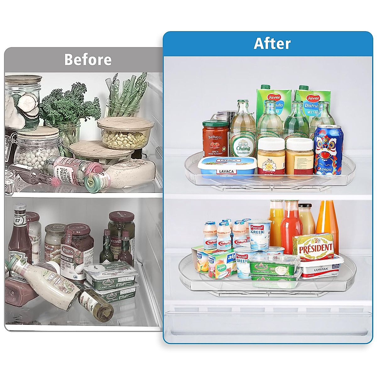 FIRJOY Lazy Susan Turntable for Refrigerator, Square Turntable Organizer for Fridge Cabinet, Pantry, Countertop | 16.5" x 11.1" (Rectangle 2 Pack - Clear)