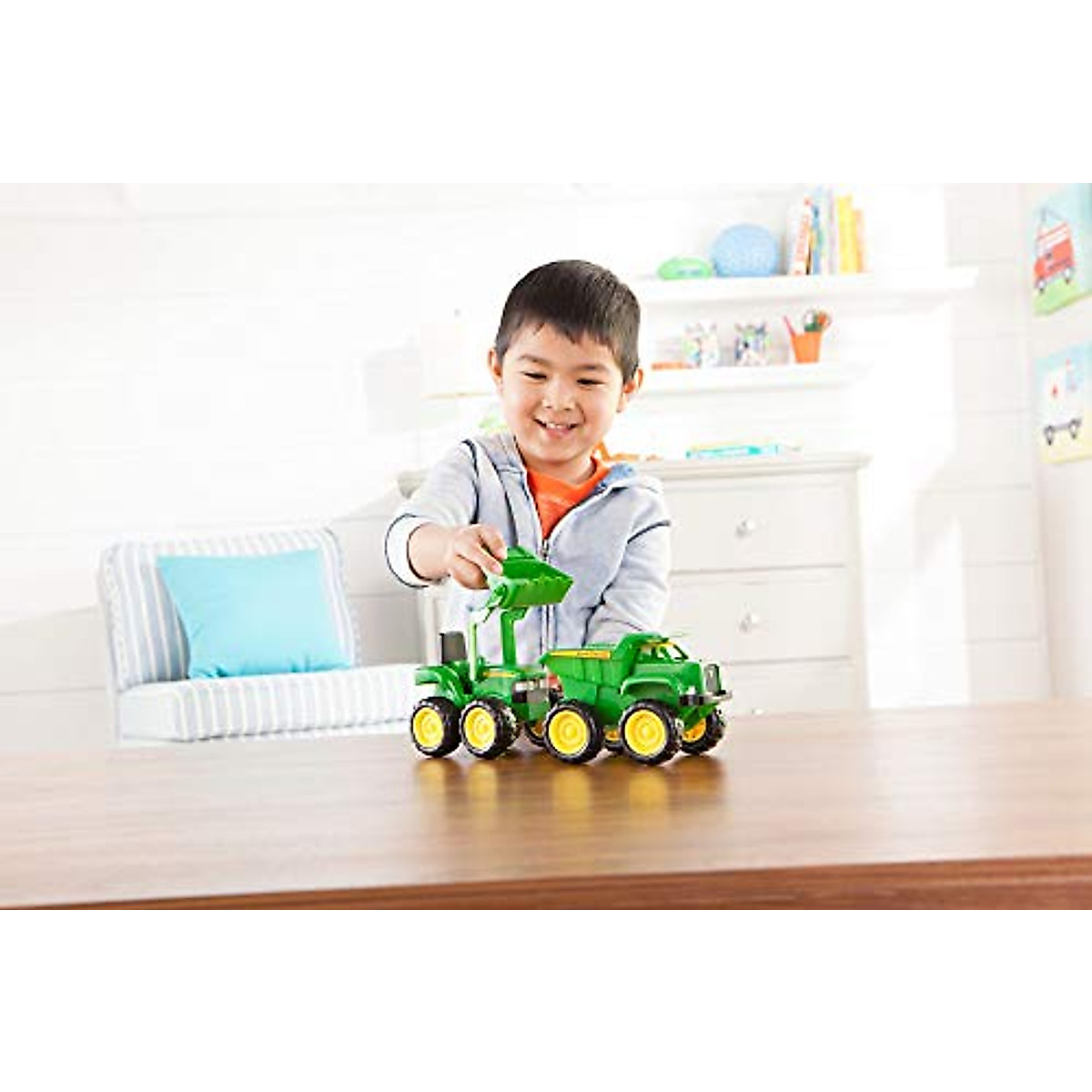 John Deere Vehicle Set - Includes Dump Truck Toy and Tractor Toy with Loader - Kids Outdoor Toys - Kids Construction Toys and Sandbox Toys - 6 Inches - 2 Count - Ages 18 Months and Up