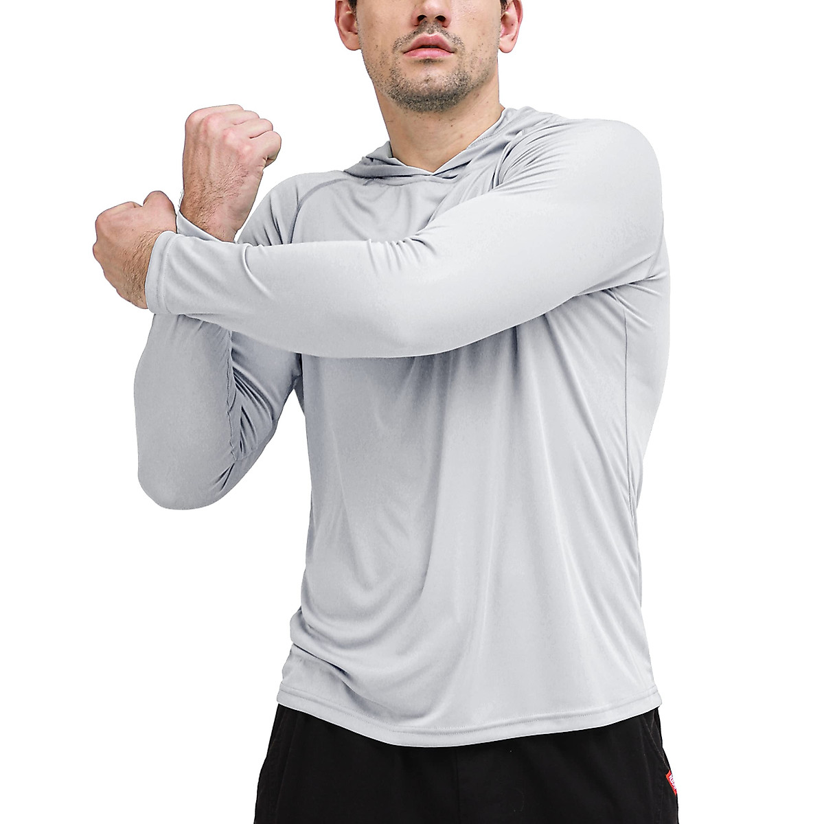 Men's UPF 50+ Sun Protection Hoodie Outdoor Long Sleeve T-Shirt for Running, Fishing, Hiking Grey
