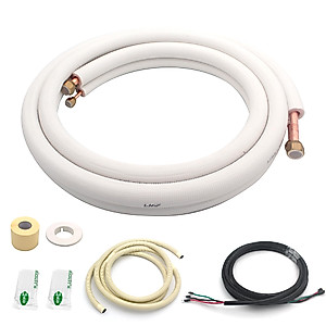 TAUROX 10FT Mini Split Line Set 1/4" & 1/2" O.D Copper Pipes Tubing and 3/8" White Thickened PE Insulation Coil, for Mini Split Air Conditioning or Heating Pump Equipment and HVAC with Flared Nuts.