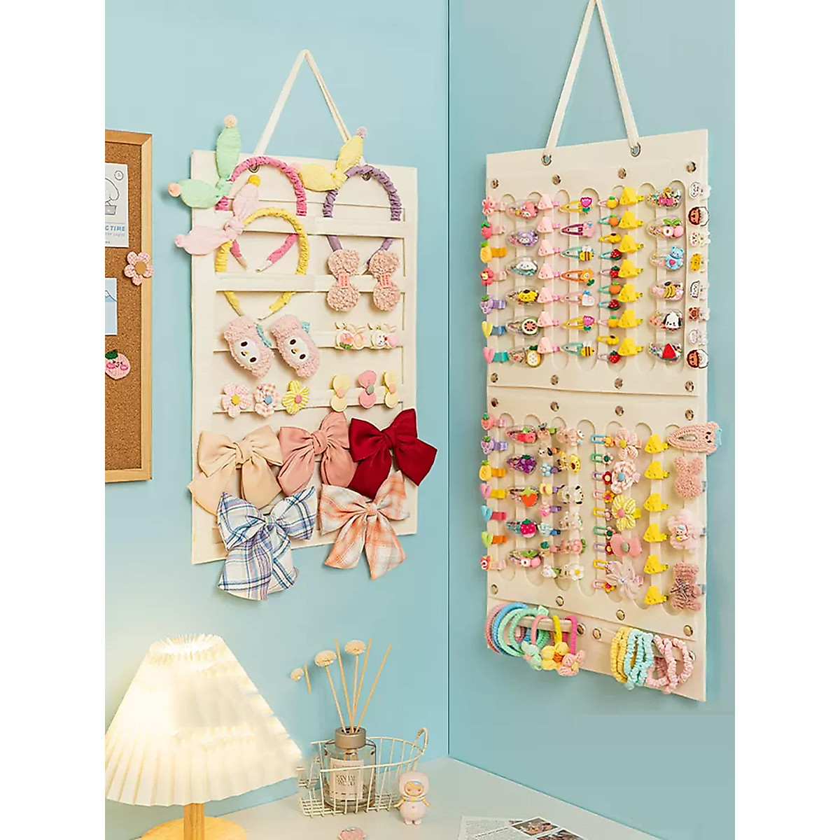 Aiqriwv 2 Pack Hair Bows Holder,Hair Clips Storage Hanger Large Capacity,Hair Bows Organizer Wall Hanging for Girl Room,Hair Accessories Organizer（White）