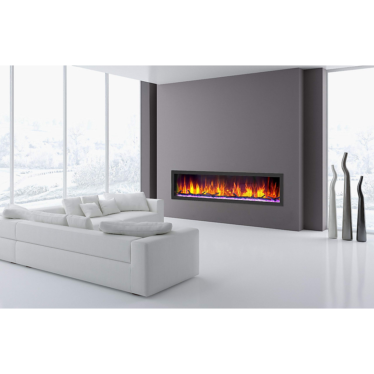 Dynasty Cascade74 inch Wall Mount Linear Electric Fireplace - Black, DY-BTX74