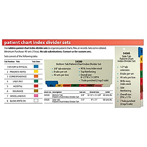 Tabbies 8-Bottom Tab Medical Chart Index Set , Red, Brown, Blue, Orange, Yellow, Green , 8-1/2" x 11-3/8"