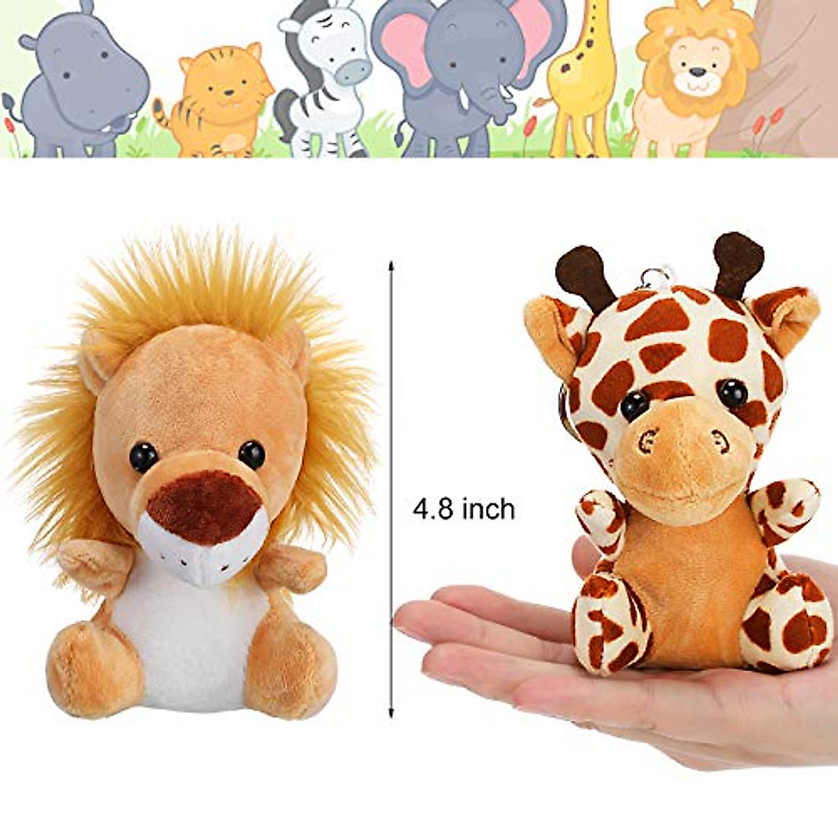 12 Pieces Mini Stuffed Forest Animals Jungle Animal Plush Toys in 4.8 Inch Cute Elephant Lion Giraffe Tiger Plush for Animal Themed Parties Teacher Student Achievement Award (Sitting)