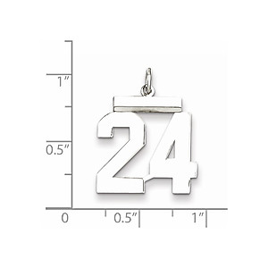 Solid 925 Sterling Silver Medium Number 24 Charm Pendant - 21mm x 16mm