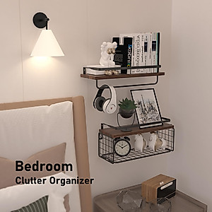 Chiozza Floating Shelves Wall Mounted, Bathroom Shelf Over Toilet with Storage Basket Set of 3, Wall Shelf with Towel Rack for Bedroom Decor Kitchen Storage