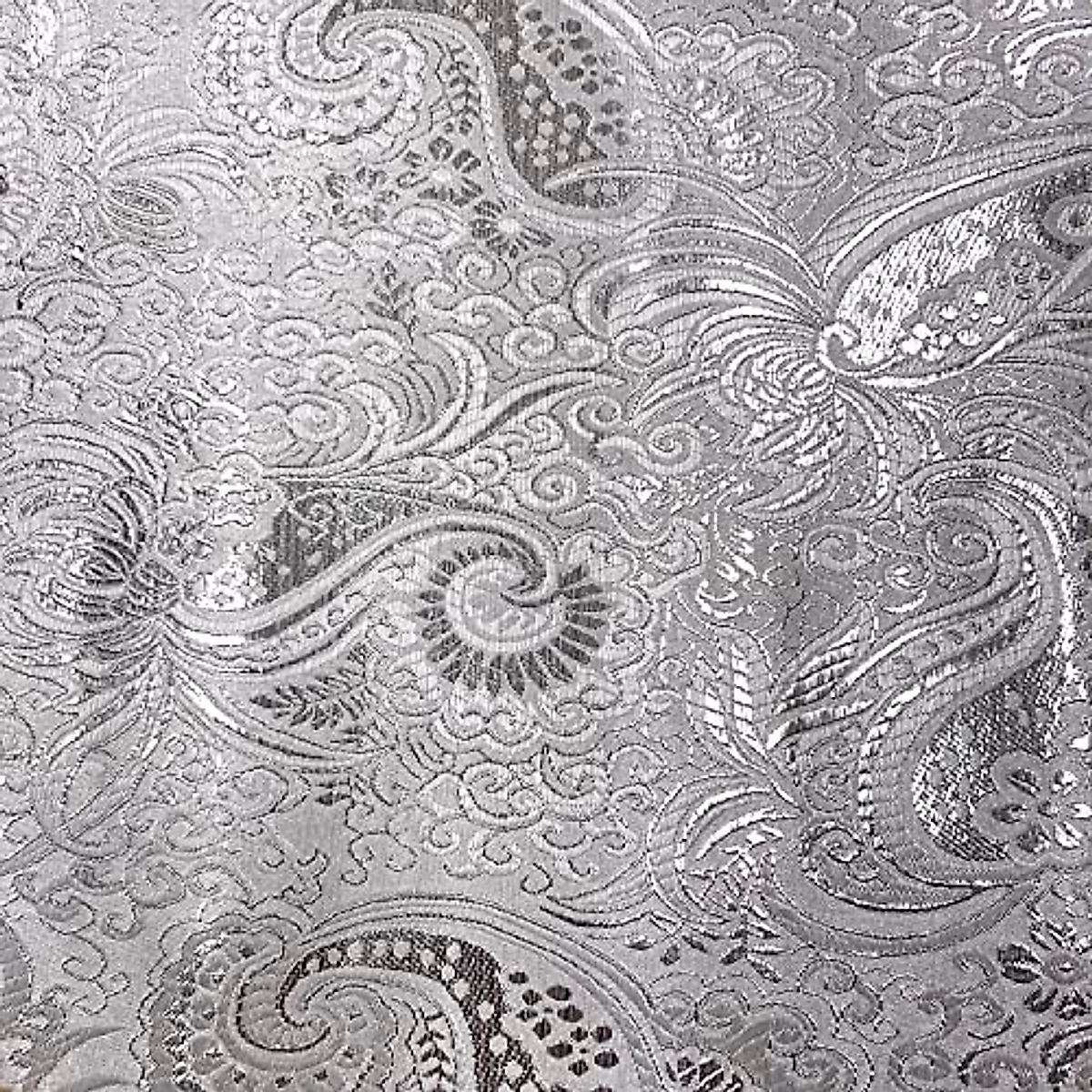 Brynn Silver Paisley Floral Brocade Chinese Satin Fabric by The Yard - 10054