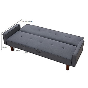 Eafurn Button Tufted Sofa Bed, Linen Fabric Adjustable Sleeper Modern Reversible Convertible Folding Lounge Couch Loveseat Daybed for Living Room with Solid Wood Legs, Dark Grey
