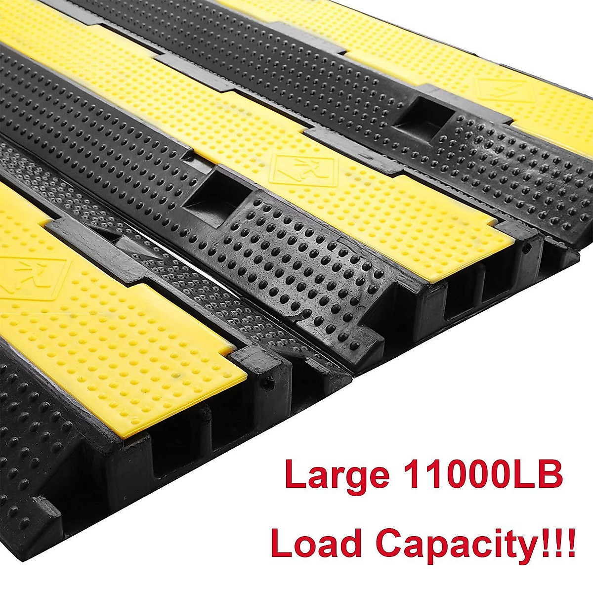 Reliancer 3 Pack Dual Channel Rubber Cable Protector Ramp 2 Channel Traffic Speed Bump 11000lbs Capacity Heavy Duty Driveway Hose Cover Ramp Cord Track Protector Wires Concealer w/Flip-Open Top Cover