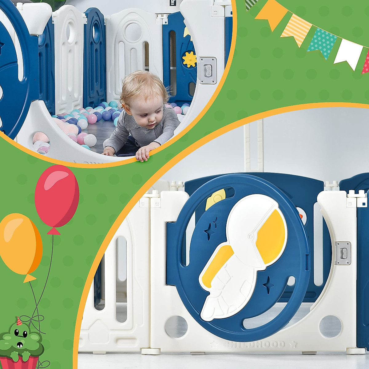 Baby Playpen, Upgrade Foldable Kids Activity Centre Safety Play Yard Home Indoor Outdoor Baby Fence Play Pen NO Gaps with Gate for Baby Boys Girls Toddlers (Blue)