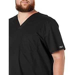 Cherokee Men's V-Neck Scrub Top, Traditional Fit with Double Chest Pocket and Side Vents 4743, L, Black