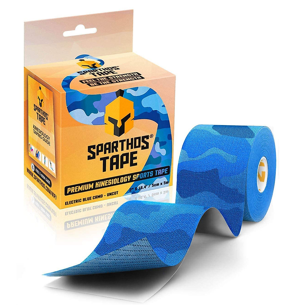 Sparthos Kinesiology Tape [Electric Blue Camo - 16.4ft Uncut Roll] x Ice Packs for Injuries [Size Medium + Cover]
