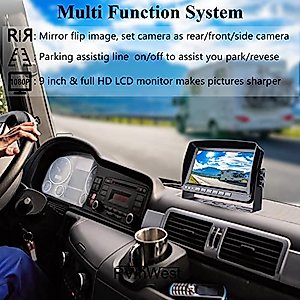 Backup Camera System with 9'' 1080P Monitor for RV Semi Box Truck Trailer Camper, 4 Split Screen Quad View HD DVR Record Monitor + IP69 Waterproof Night Vision Rear Side View Camera Avoid Blind Spot