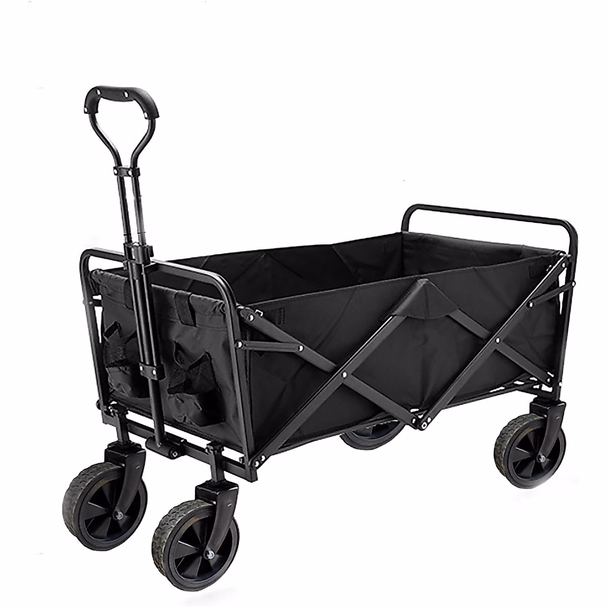 MeRcri Collapsible, Wagon Compras Convenient Collapsible Outdoor Utility Wagon - Heavy Duty, Adjustable Handle, Drink Holders - Portable Camping Trolley with Storage Bag