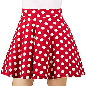 DRESHOW Polka Dot Basic Versatile Stretchy Flared Casual Mini Skater Skirt for Women Girls