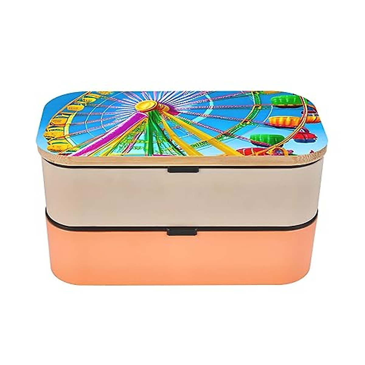 Corlorful Park Adult Lunch Box, Bento Box, With Cutlery Set Of 3, 2 Compartments, Rectangular, Lunch Box For Adults