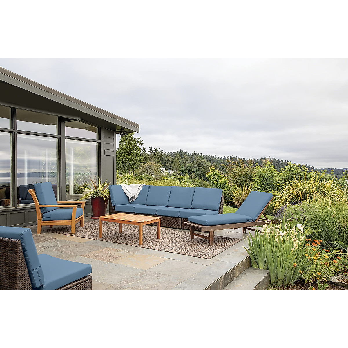 Classic Accessories Ravenna Water-Resistant 42 x 18 x 3 Inch Outdoor Bench/Settee Cushion Slip Cover, Patio Furniture Swing Cushion Cover, Empire Blue, Patio Furniture Cushion Covers