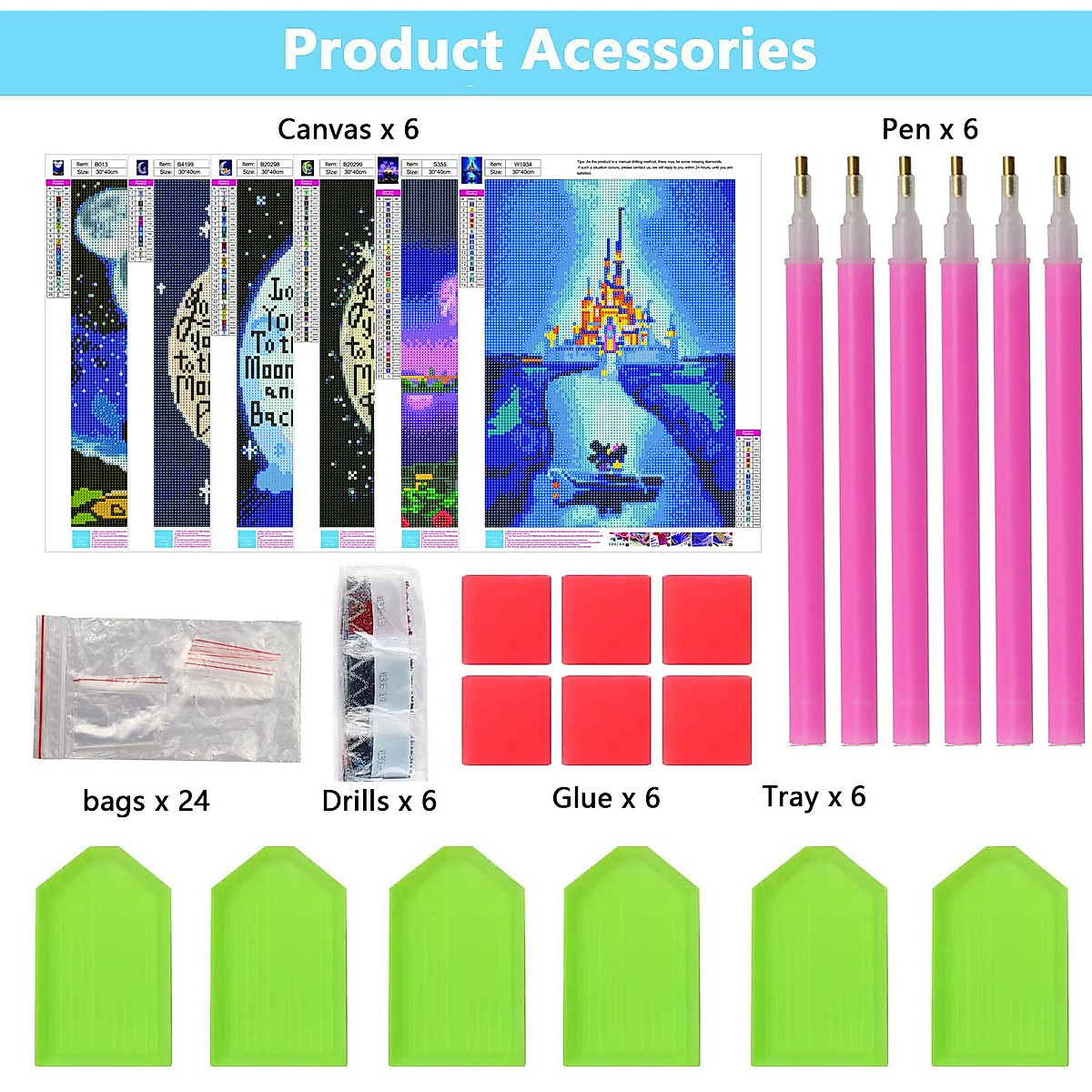 BOGVIAP Cartoon Diamond Painting,6 Pack Diamond Art,5D Diamond Painting Anime,Perfect for Home Wall Decoration 12x16 Inch