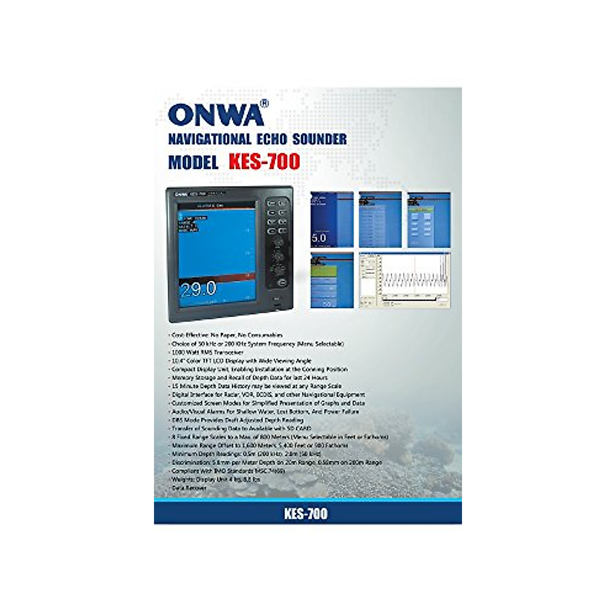 ONWA KES-700: 10.4" Navigational Echo Sounder with Memory Storage and Recall of Depth Data