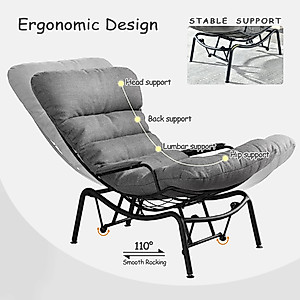 ovios Glider Rocking Chair with Ottoman, Mid Century Modern Accent Chair, Comfy Gliding Rocker Lazy Recliner Chair with Arms for Living Room and Small Space, Dark Grey
